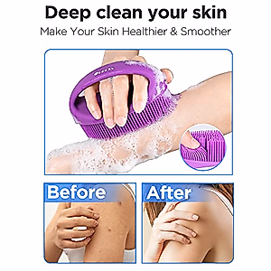 HEETA Hand-Held Body Shower Brush 2-Pack Soft Silicone Body Scrubber for Brushing Gentle Exfoliating Bath Cleansing Bath Brush for Men Women Kids All Kind of Skin (Black & Purple)