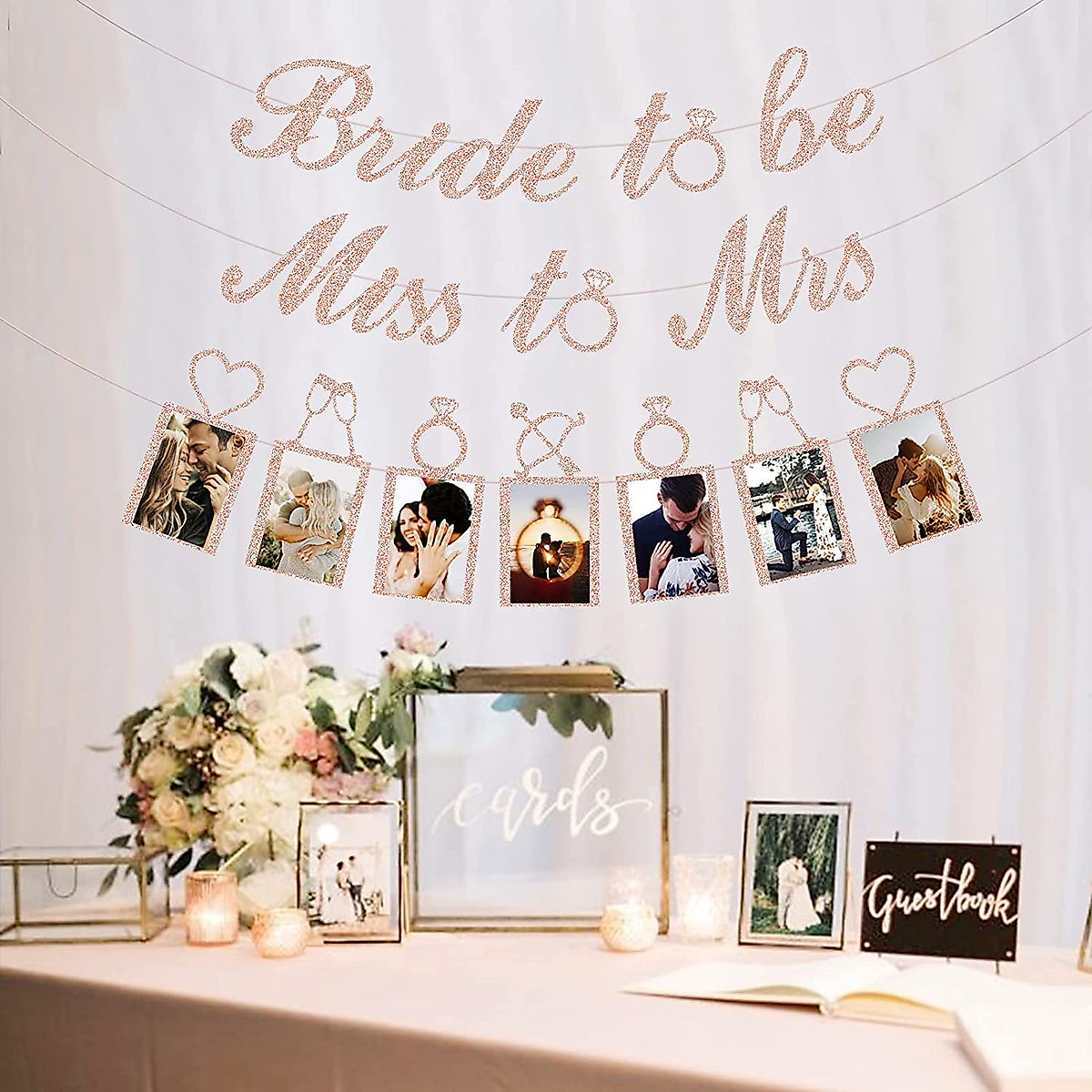 Veewon Bride to Be Banner Miss to Mrs Photo Banner Garland for Engagement Bridal Shower Party Decorations (RoseGold)