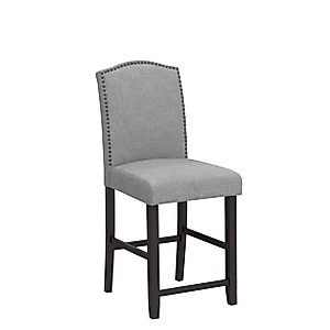 COSTWAY Bar Stools Set of 2, 25'' Upholstered Counter Height Bar Stools with S-Shaped Spring Thick Cushion, Rubber Wood Legs, High Back Leisure Chairs for Living, Kitchen, Dining Room (Grey, 2)