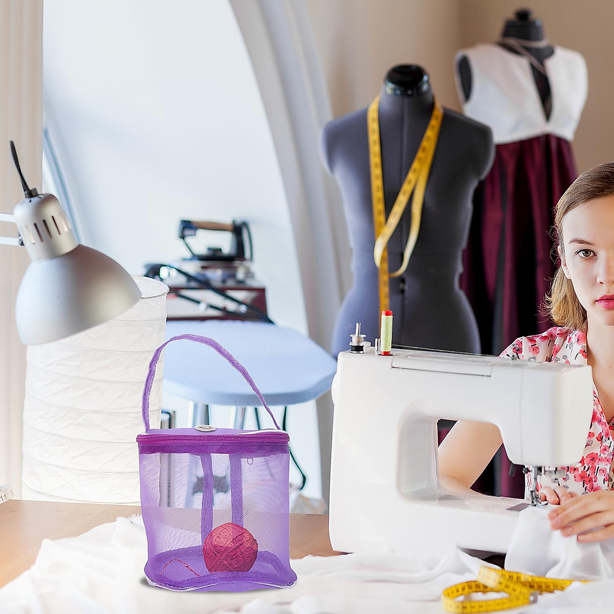 VILLCASE 2Pcs Wool Storage Bag Yarn Ball Holder Yarn Storage Yarn Thread Holder Yarn Ball Dispenser mesh Knitting Bag Multipurpose Tool Portable Yarn Bags Purple to Weave Nylon Handbag