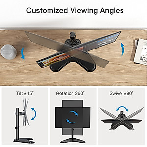 HUANUO Single Monitor Stand, Free Standing Monitor Desk Stand for 13 to 32" Computer, Height Adjustable Monitor Mount Full Motion Swivel VESA 75x75mm/100x100mm Heavy Duty Steel Base up to 17.6 lbs