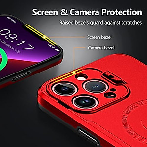 HAMBNAG Magnetic Case for iPhone 13 Pro Max Compatible with MagSafe,[2 Layer Military Grade Structure Protection][Built-in Camera Ring Stand] Cover for iPhone 13 Pro Max 6.7 Inch,Red