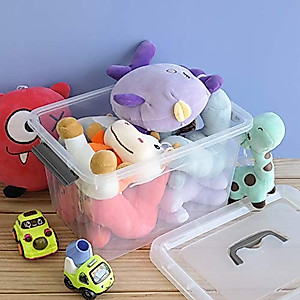 Farmoon 12 Quart Clear Storage Bin, Plastic Stackable Box/Cotainer with Lid and Grey Handle