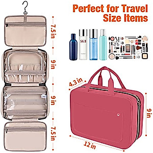 BAGAIL Hanging Toiletry Bag Large Cosmetic Travel Organizer Waterproof Makeup Container Full Sized for women-Coral