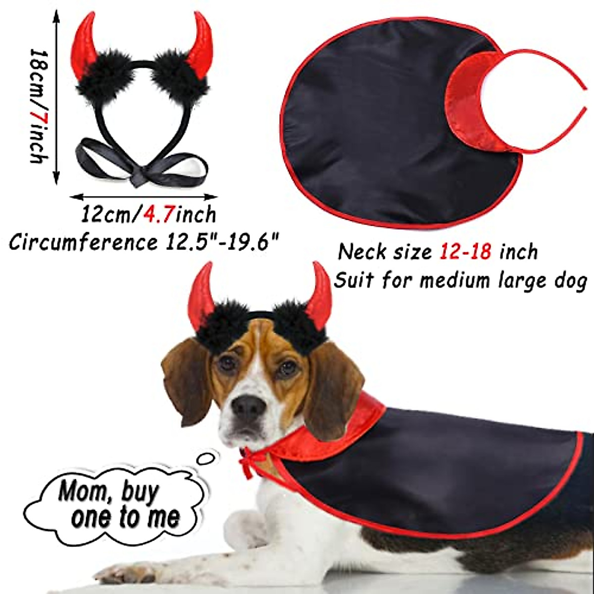 Halloween Large Dog Costume 2PACK Cute Cat Dog Cosplay Devil Hat Headband Adjustable Vampire Cloak Funny Hair Hoop Cape for Medium Large Dogs Holiday Dress Supplies