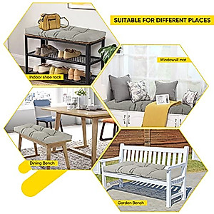 Millsilo Outdoor Bench Cushion, Indoor Tufted Memory Foam Furniture Cushions, Water Resistant Patio Bench Cushions, Non Slip Thicken Garden Settee Kitchen Dining Seat Pads 42x16x4 in, Heather Grey