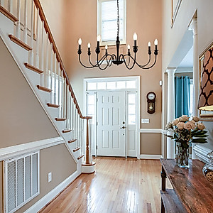 WBinDX Black Chandelier Farmhouse Dining Room Light Fixture, 8 Lights 36.6 Inch Rustic Industrial Iron Hanging Chandeliers for Entryway Foyer Living Room Bedroom