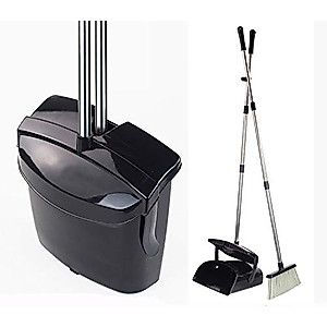 Broom and Dustpan Set Commercial Long Handle Sweep Set and Lobby Broom Upright Grips Sweep Set with Broom for Home Kitchen Room Office and Lobby Floor Dust Pan & Broom Combo Black