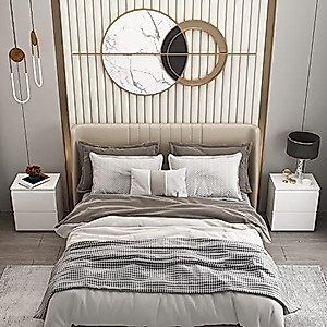 AIEGLE White Nightstand with 2 Drawers, Small Wood Storage Bed Side Table End Table Set of 2, Handle Free Storage for Bedroom Living Room Office (15.7" W x 11.6" D x 18.9" H)