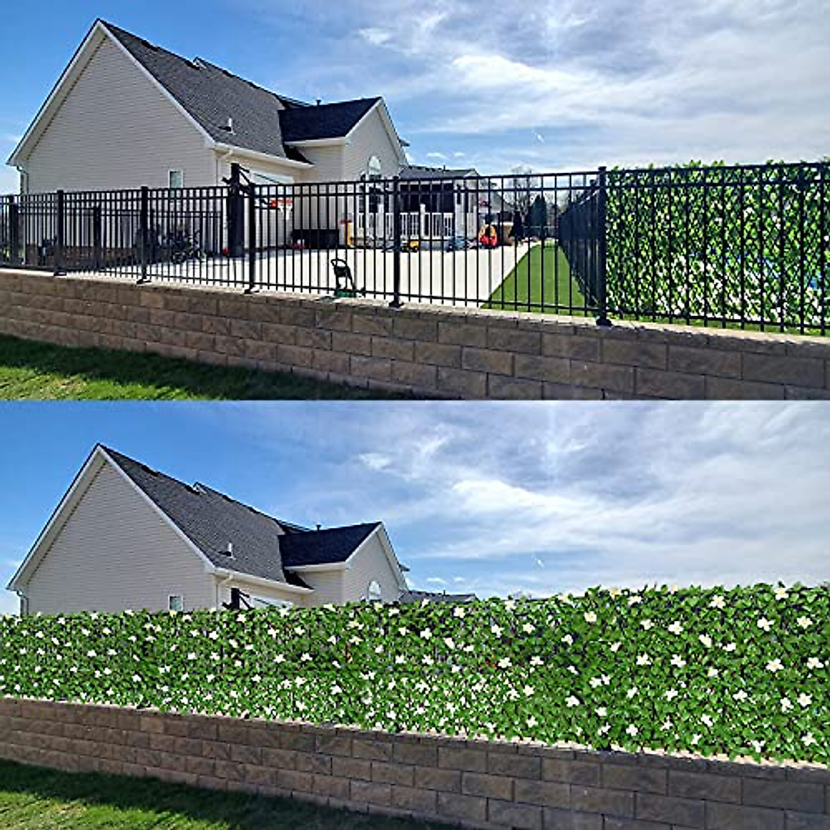 GLANT Expandable Fence Privacy Screen for Balcony Patio Outdoor,Decorative Faux Ivy Fencing Panel,Artificial Hedges (Single Sided Leaves) (1, Green-Flowers)