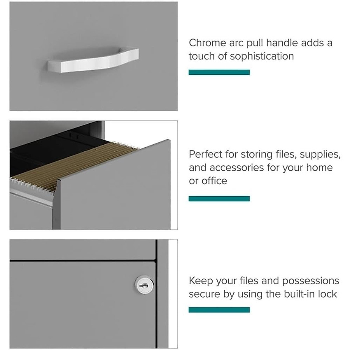 Scranton & Co 3 Drawer Metal Vertical File Cabinet with Lock Arctic Silver