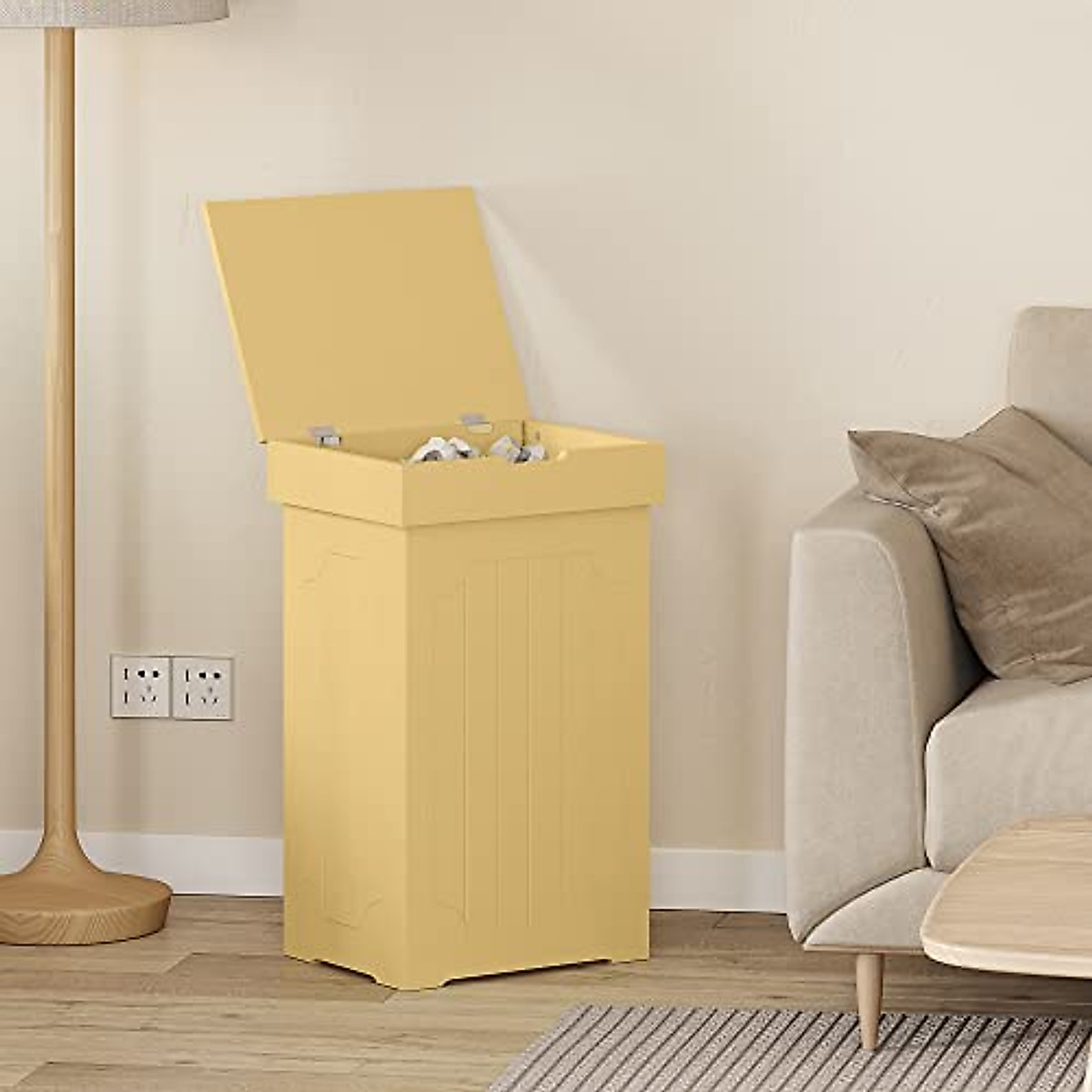 Function Home Trash Can Cabinet, 23 Gallon Kitchen Garbage Can, Wooden Recycling Trash Bin, Freestanding Dog Proof Trash Can, Farmhouse Trash Cabinet with Lid for Home Kitchen Bathroom, Yellow