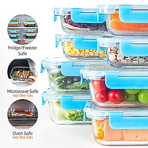 UMI UMIZILI Glass Food Storage Containers with Lids, 10 Pack Leakproof Glass Meal Prep Containers Airtight Stackable Glass Containers for Leftover, Fruit, Vetageables, Dishwasher Safe