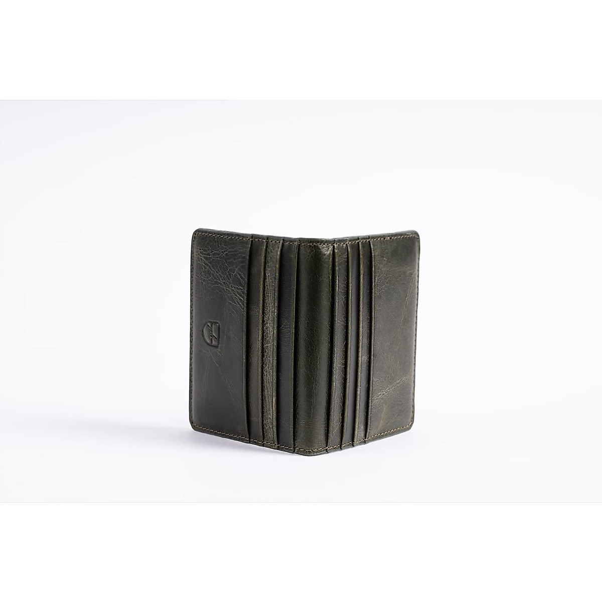 PELLE BORSETTA Crazy Genuine Leather Credit Card Holder Wallet For Men Slim Minimalist Cash 0rganizer Small Best Gifts (Green)