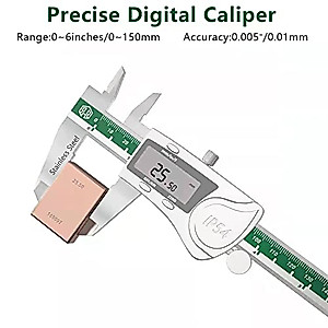 Digital Caliper,0-6'',Dekiraych Metric,Inch,Fraction Caliper Measuring Tool, Stainless Steel Electronic 6 inch Caliper Measurement Tool, IP54 Waterproof Vernier Caliper, Large LCD Display (150mm)