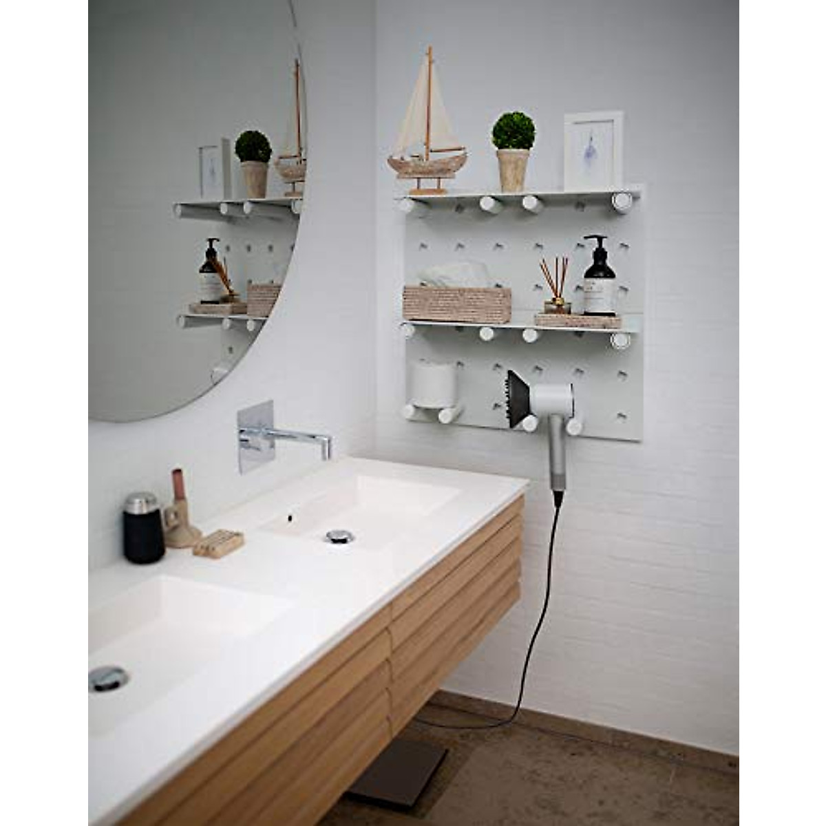 Morspace Peg Board Wall Display - Beautifully organise Your Home, Garage, Kitchen, Bedroom or Office Space with pegboard Wall décor and Organization (White)