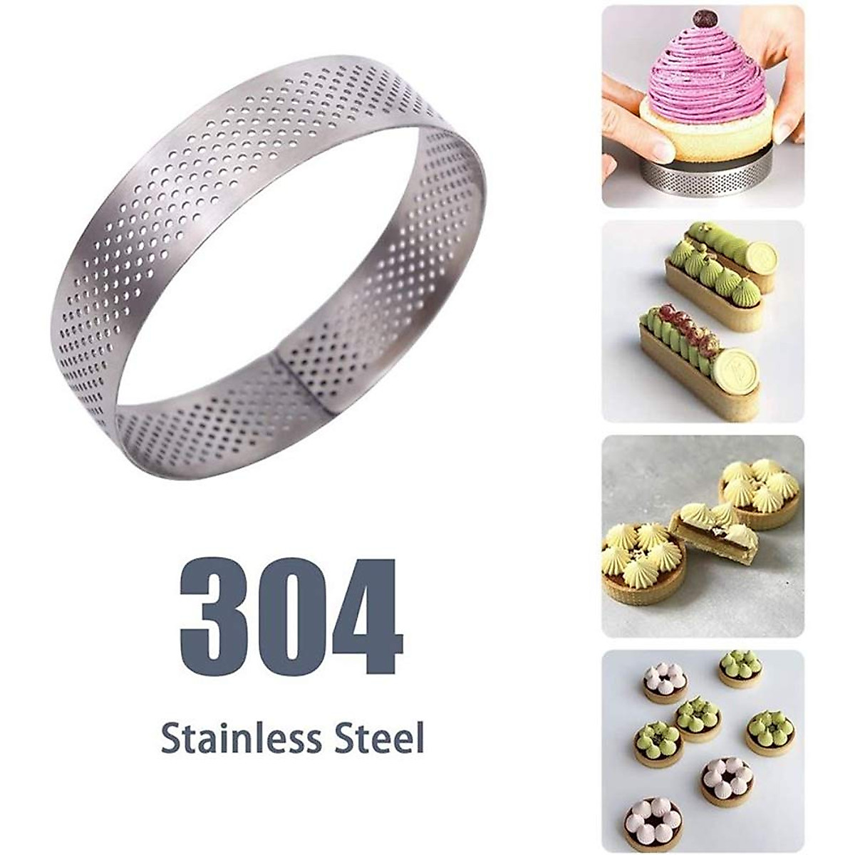 10 Pcs 2.37 Inch Stainless Steel Tart Ring, Heat-Resistant Perforated Cake Mousse Ring, Round Ring Baking doughnut tools (6cm)