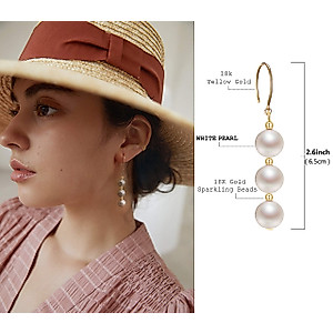 14K Gold Plated Round Bead Ball Drop Earrings for Women Minimal Lightweight Long Dangling Dangle Hoop Wedding Earrings for Brides Bridesmaid Prom Anniversary