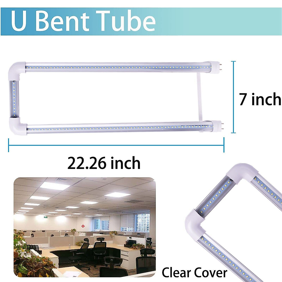 40 Pack T8 U Bend LED Tube Light Fixture,LED U Shaped Bulbs,2x2FT 24W(50W Equivalent),6000K Daylight White,G13 Base Dual-End Powered,Ballast Bypass,LED Bulb Clear Cover 100-277V(24w Clear, 40 Pack)