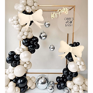 Bow Balloon Garland Arch Kit, 146 Pcs Black and White Bowtie Iridescent Disco Ball Foil Balloon for Birthday Anniversary Wedding Bridal Gender Reveal Supplies Bachelorette Tea Ribbon Party Decoration