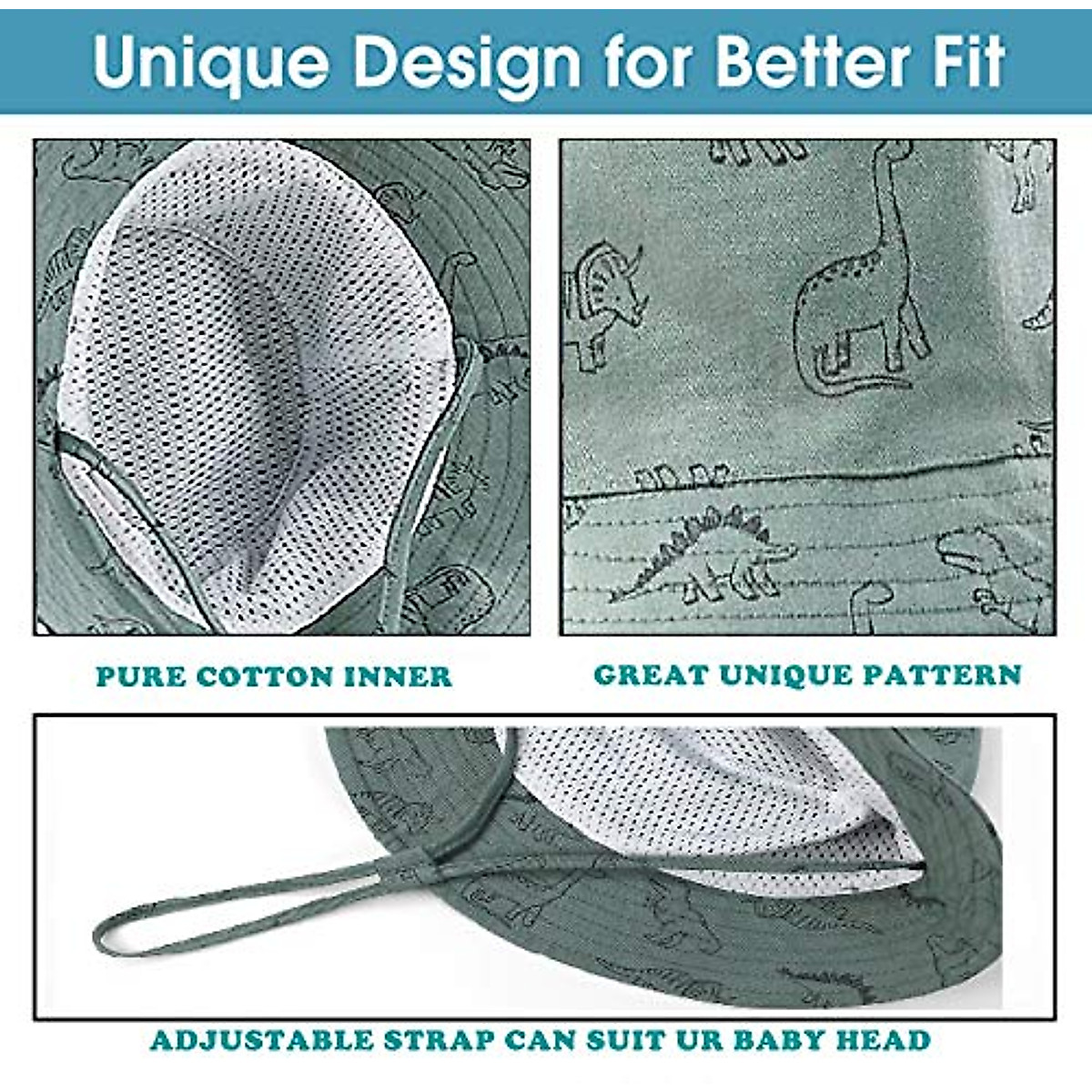 Baby Sun Hat UPF 50+ Sun Protective Toddler Bucket Hat Summer Kids Beach Hats Wide Brim Outdoor Play Hat for Boys Girls Sea Blue 0-6 Months