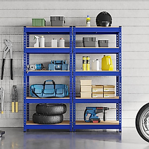 Topeakmart 4 PCS 5-Tier Utility Shelves, Metal Storage Shelves Garage Shelving Unit Adjustable Garage Storage Shelves Storage Racks Heavy Duty Shed Shelving- Blue, 27.5 x 12 x 60 Inch