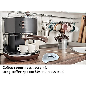 Coffee Spoon Rest, Small Ceramic Coffee Spoon Holder, Porcelain Spoon Holder, Ceramic Spoon Rest for Tablespoon,Teaspoon,Bar Spoon,Coffee Bar Accessories (Spoon Rest+Sliver Spoon)