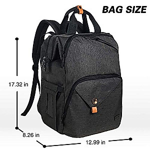Hap Tim Diaper Bag Backpack,Large Capacity Travel Back Pack Maternity Baby Nappy Changing Bags, Double Compartments with Stroller Straps,Waterproof,Black (US7340-DG)