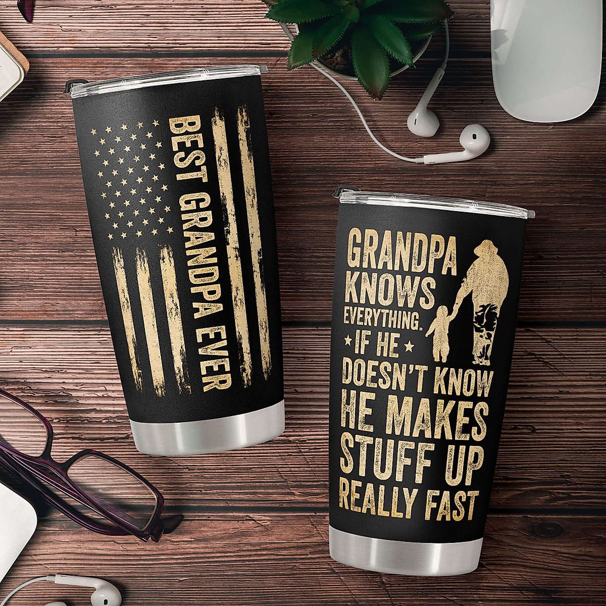 Macorner Gifts For Grandpa - Stainless Steel Tumbler American Flag 20oz For Papa - Birthday Gifts for Grandpa From Granddaughter Grandson - Fathers Day Gift for Grandpa From Daughter Son Wife Kids