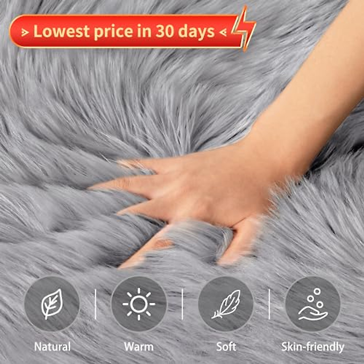 Ciicool Grey Fur Rug Fluffy Rug, 2x4 ft Small Faux Fur Rug for Bedroom, Washable Faux Sheepskin Rug for Sofa Couch Seat Cushion, Thick Shaggy Furry Rugs Floor Carpets for Bedside Living Room