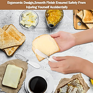 2 Pack Stainless Steel butter Spreader Knife with White Porcelain Handle, 3-in-1 Kitchen Gadgets,5.11 Inch. Butter Spreader for Bread Smear Butter, Jam, Peanut Butter (Butter Knief)