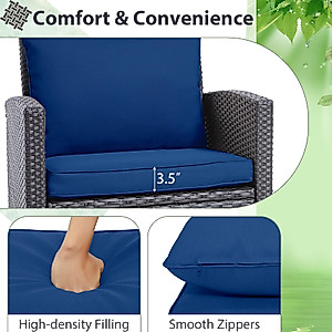 Tangkula 3 Pieces Patio Furniture Set, PE Rattan Wicker 3 Pcs Outdoor Sofa Set w/Washable Cushion and Tempered Glass Tabletop, Conversation Furniture for Garden Poolside Balcony (Beige/Navy)