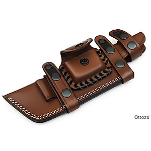 Ottoza Handmade Leather Knife Sheath Right Hand Tracker Knife Sheath - Bushcraft Knife Sheath - Hunting Knife Sheath - Survival Knife Sheath Horizontal Carry Dark Brown TOP Grain Leather No:103