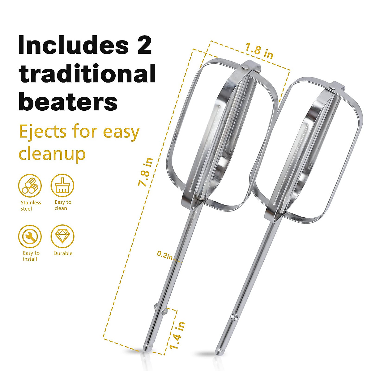 Hand Mixer Attachments - Compatible Beaters for Hamilton Beach 62682RZ, 62692, 62695V, 64699 Mixers - Replacement Parts for Hamilton Beach Hand Mixers