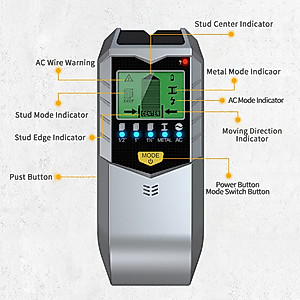 MOCITA Stud Finder Wall Scanner - 5 in 1 Electronic Beam Finder Stud Sensor Wall Center Detector with LCD Display Audio Alarm for Stud Wood Metal AC Wire Joist Detection