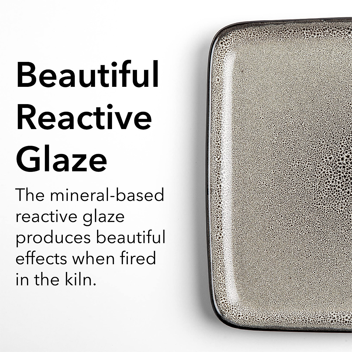 Arora FLACKAR Square Stoneware 16pc Double Bowl Dinnerware Set for 4, Dinner Plates, Side Plates, Cereal Bowls, Pasta Bowls - Reactive Glaze Grey (476076)