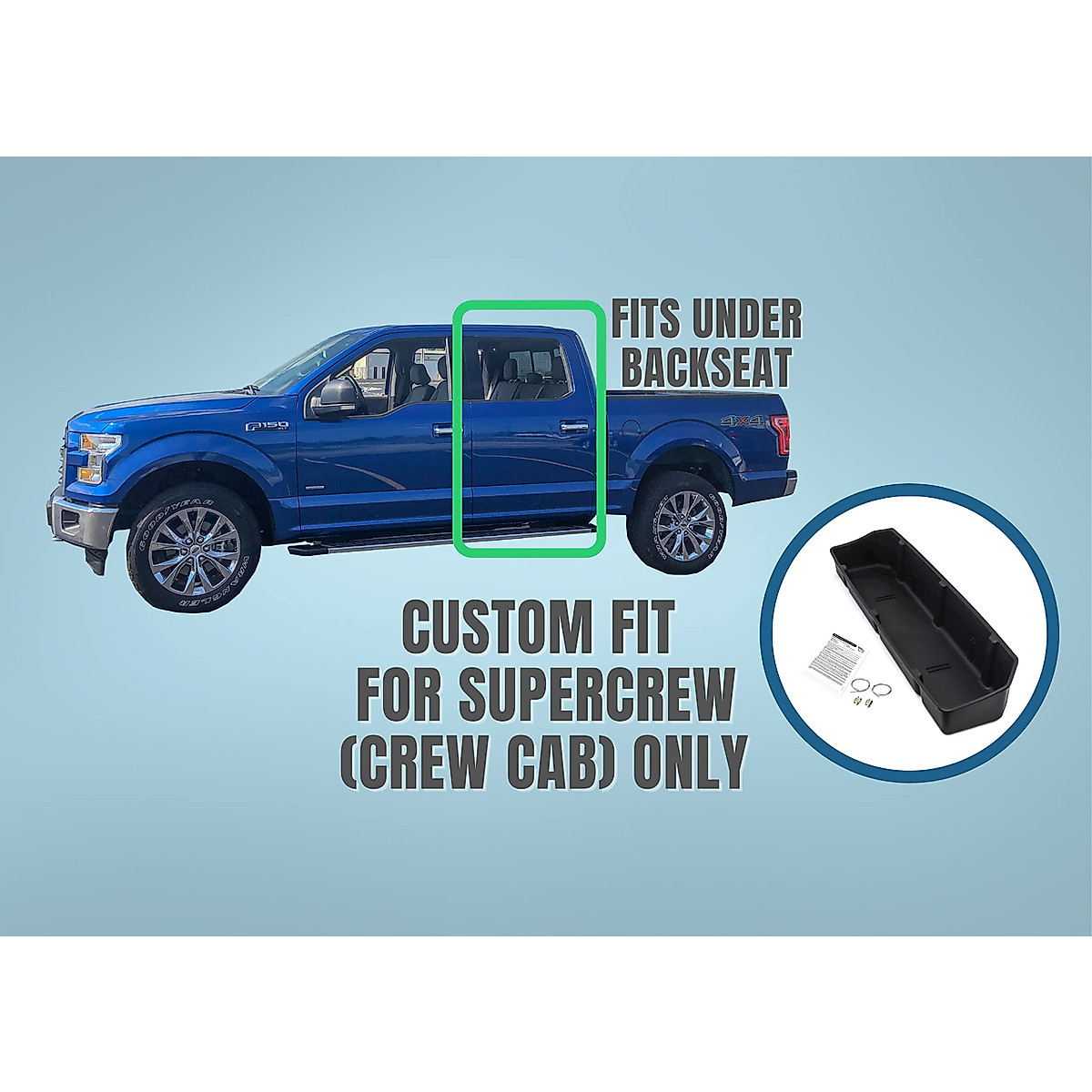 RHA Under Seat Storage 2015-2024 SuperCrew Fits Ford F-150, 2017-2024 Super Duty F-250/F-350 Crew Cab Upgraded Rear Underseat Box Black Organizer (WITHOUT OEM Floor Mounted Flip-up Storage)