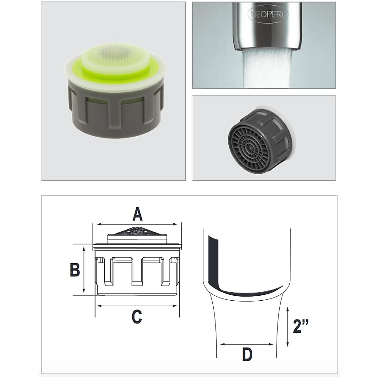 Neoperl Faucet Cascade Aerator Low Flow 0.5 gpm Aerated Bathroom Stream Standard Dual Threaded (Lime 3 Pack), 31 2200