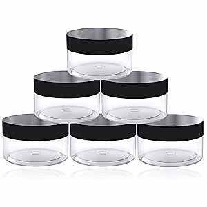 ZEJIA 1oz Plastic Jars with Lids, 6PCS Clear Small Plastic Jars, Empty Plastic Containers with Black Lids, Round Travel Jars for Cosmetics, Lotions, Acrylic Powder, Beauty Product, Slime