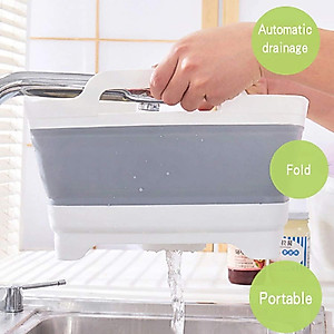 Leemeimei 9L (2.4Gallon) Dish Basin Collapsible with Drain Plug Carry Handles ,Kitchen Storage Tray Dish Wash Basin, Portable Dish Tub, Foldable Dishpan for Camping Portable Dish Washing(Gray)
