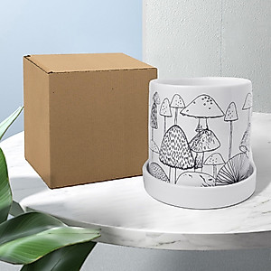 QGWJEKUI Mushroom Decor Planter Pot with Drainage Hole & Removable Draining Tray,Handmade Pots for Plants Flowers Indoor,Unique Ceramic Planter,Cute Succulent Pots,Aesthetic Modern Boho Gifts