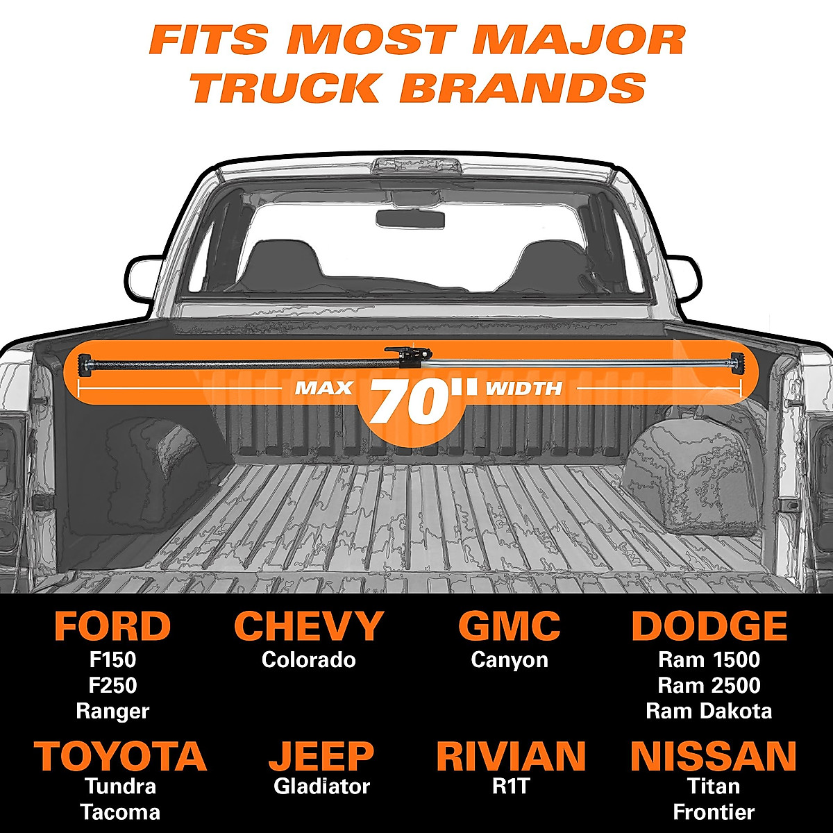 KEEPER Ratcheting Cargo Bar - Black/Silver, Adjustable from 40"-70" - Comes with 60” x 24” Storage Net (5060)