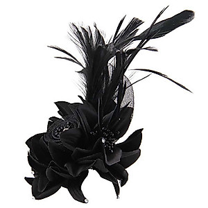 Song Qing Women's Fascinator Feather Flower Hair Clip Pin Brooch Corsage Bridal Hairband Derby Hat Cocktail Party Wedding (Dark Black)