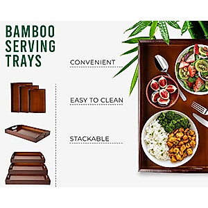 Set of 3 Premium Bamboo Serving Trays - Natural Finish | Stylish and Functional Platters for Exquisite Food Presentation |Brown Finish