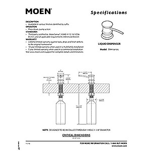 Moen Spot Resist Stainless Deck Mounted Kitchen Soap Dispenser with Above the Sink Refillable Bottle for Kitchen Sink, 3944SRS
