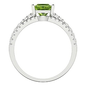 Clara Pucci 2.01ct Princess Cut Laser Engraving Green Peridot Engagement Wedding Bridal Ring Band set Curved 18K White Gold Size 4.75