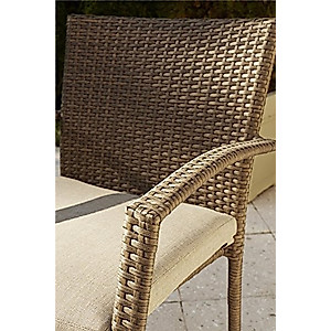 Cosco Outdoor 3 Piece High Top Bistro Lakewood Ranch Steel Woven Wicker Patio Balcony Furniture Set with Cushions, Brown
