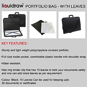 Liquidraw A3 Art Portfolio Case with 10 Sleeves Shoulder Strap Ring Binder Water Resistant Portfolio Bag