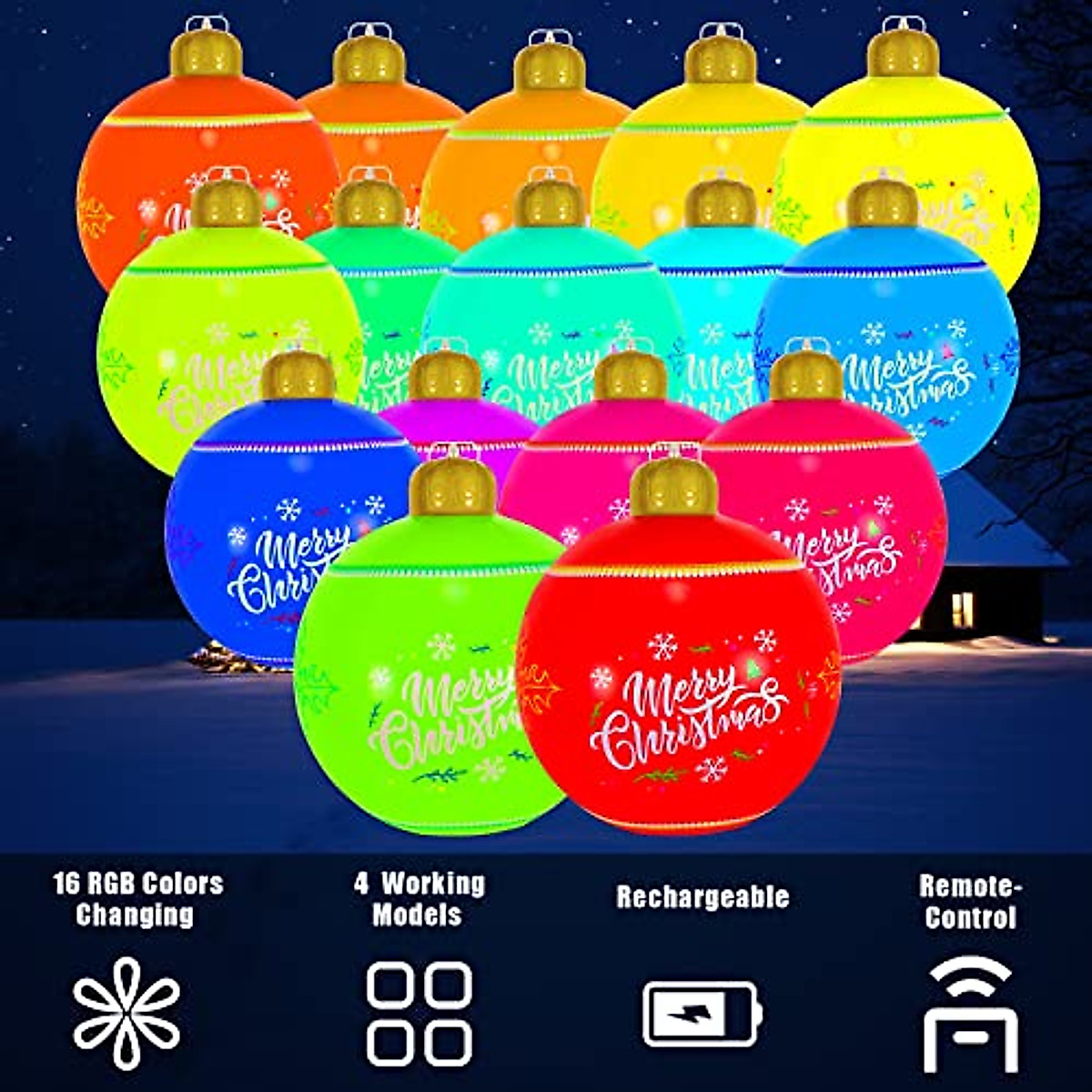 [Upgraded] Hysagtek Extra Large Inflatable Christmas Ornaments, 24 Inch Giant Inflatable Christmas Yard Decorations with Rechargeable Light, Remote & Air Pump for Outdoors Holiday Yard & Pool Decor