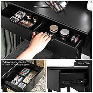 VASAGLE Vanity, Makeup Vanity Desk with Lights, Rounded Mirror, 2 Drawers, Vanity Set with Upholstered Stool, for Bathroom, Bedroom, Girls Vanity for Gift, Black URDT11BL